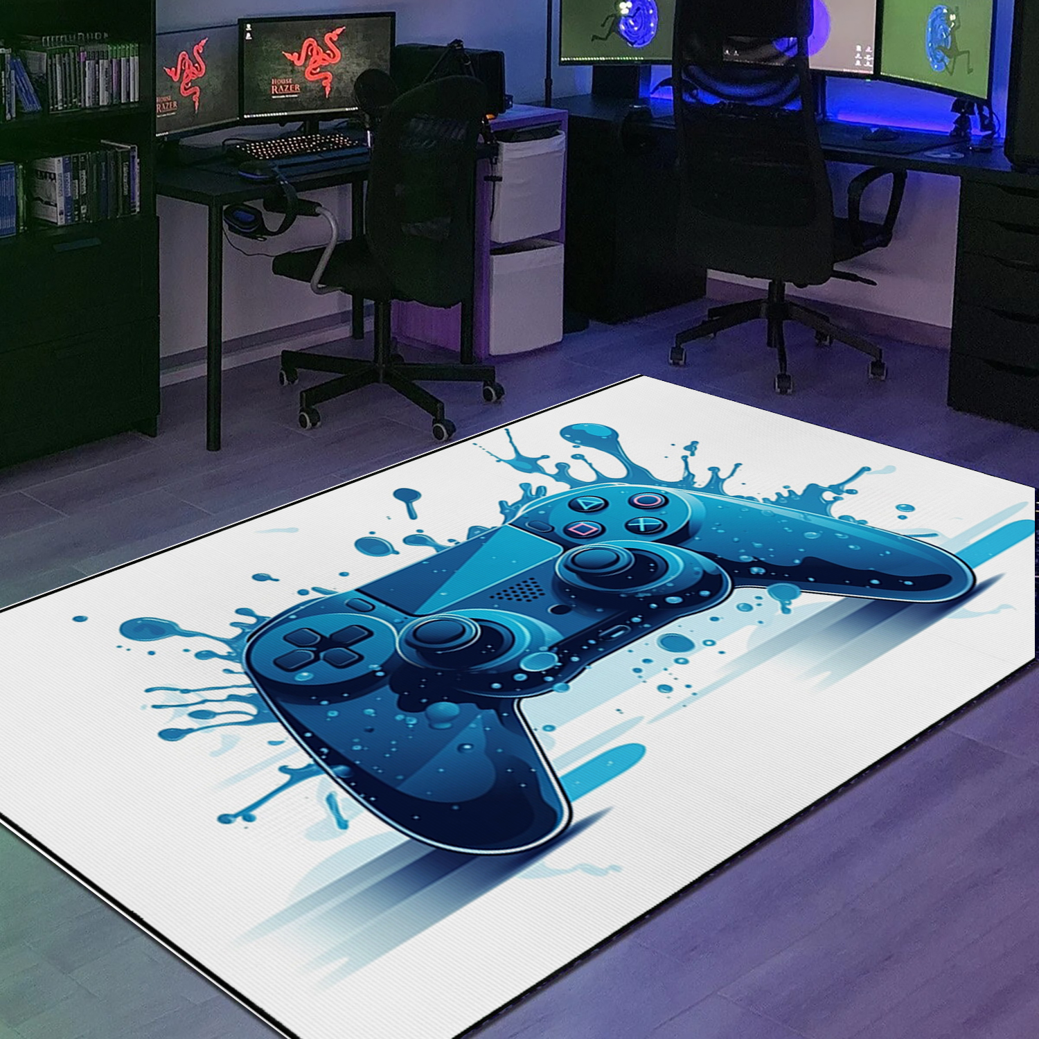 Personalized Game Room Carpet for Boys with 3D Game Controllers - Bluefink