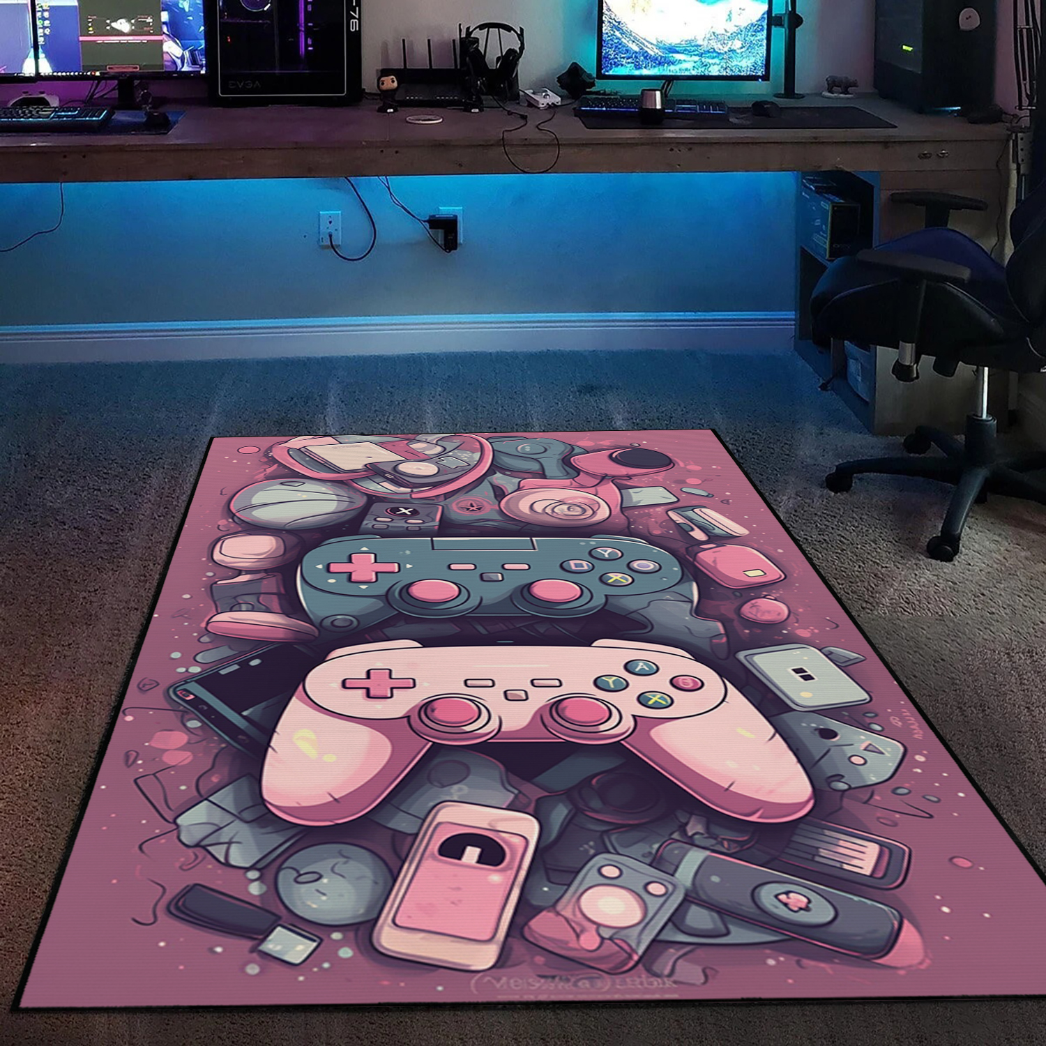 Personalized Game Room Rug with Shufflezone Game Controller Design for ...