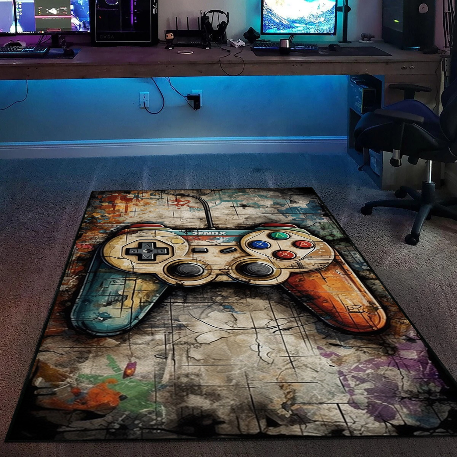 Personalized Gaming Room Rug with Shufflezone Game Controller Design ...