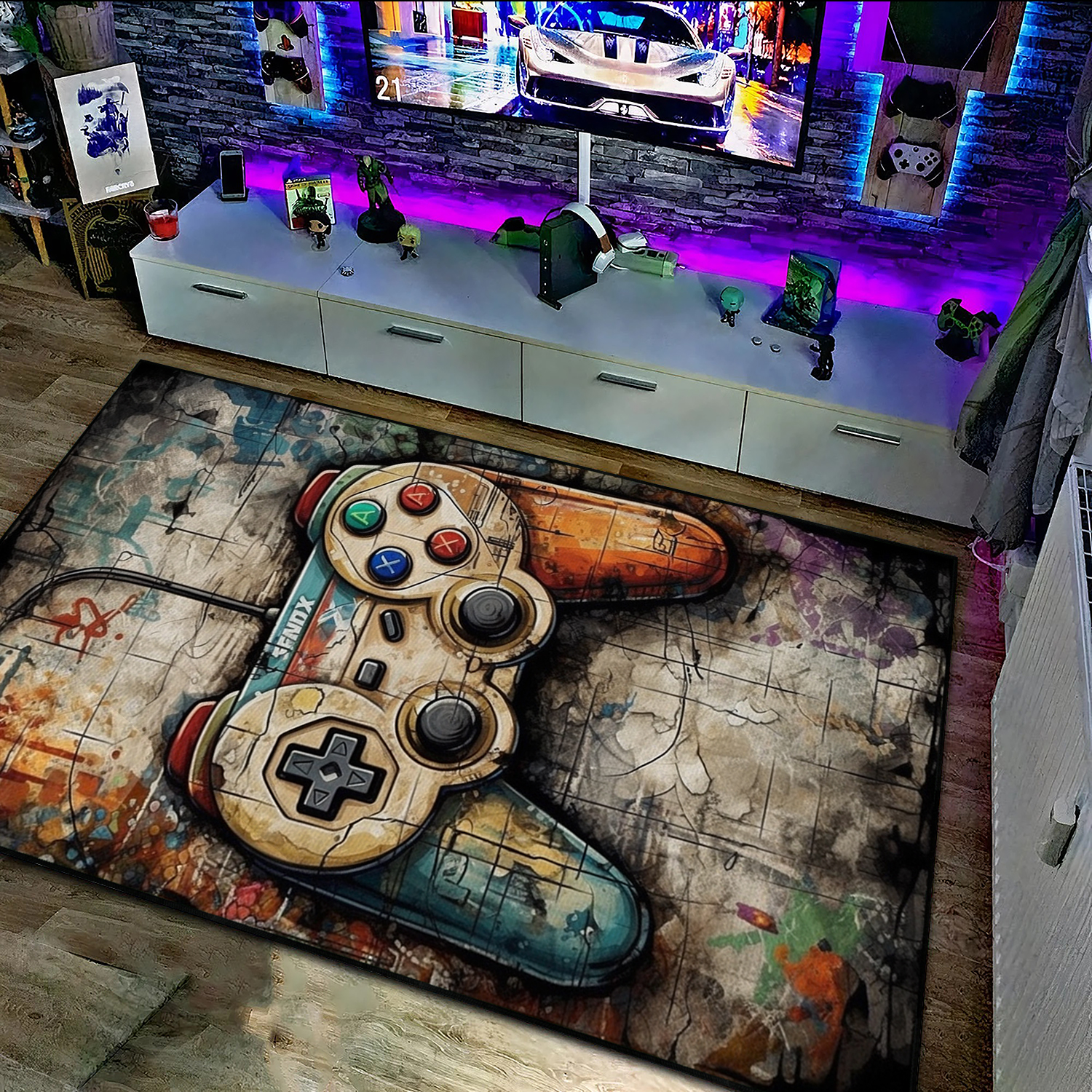 Personalized Gaming Room Rug with Shufflezone Game Controller Design ...