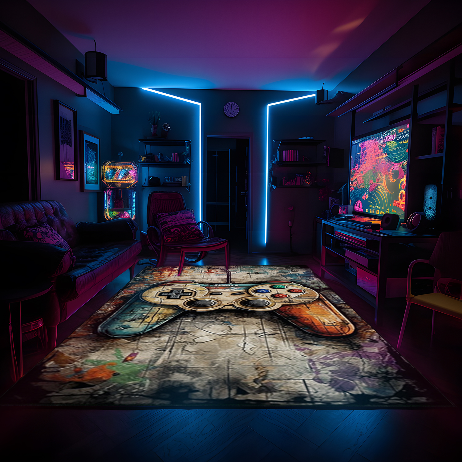 Personalized Gaming Room Rug with Shufflezone Game Controller Design ...