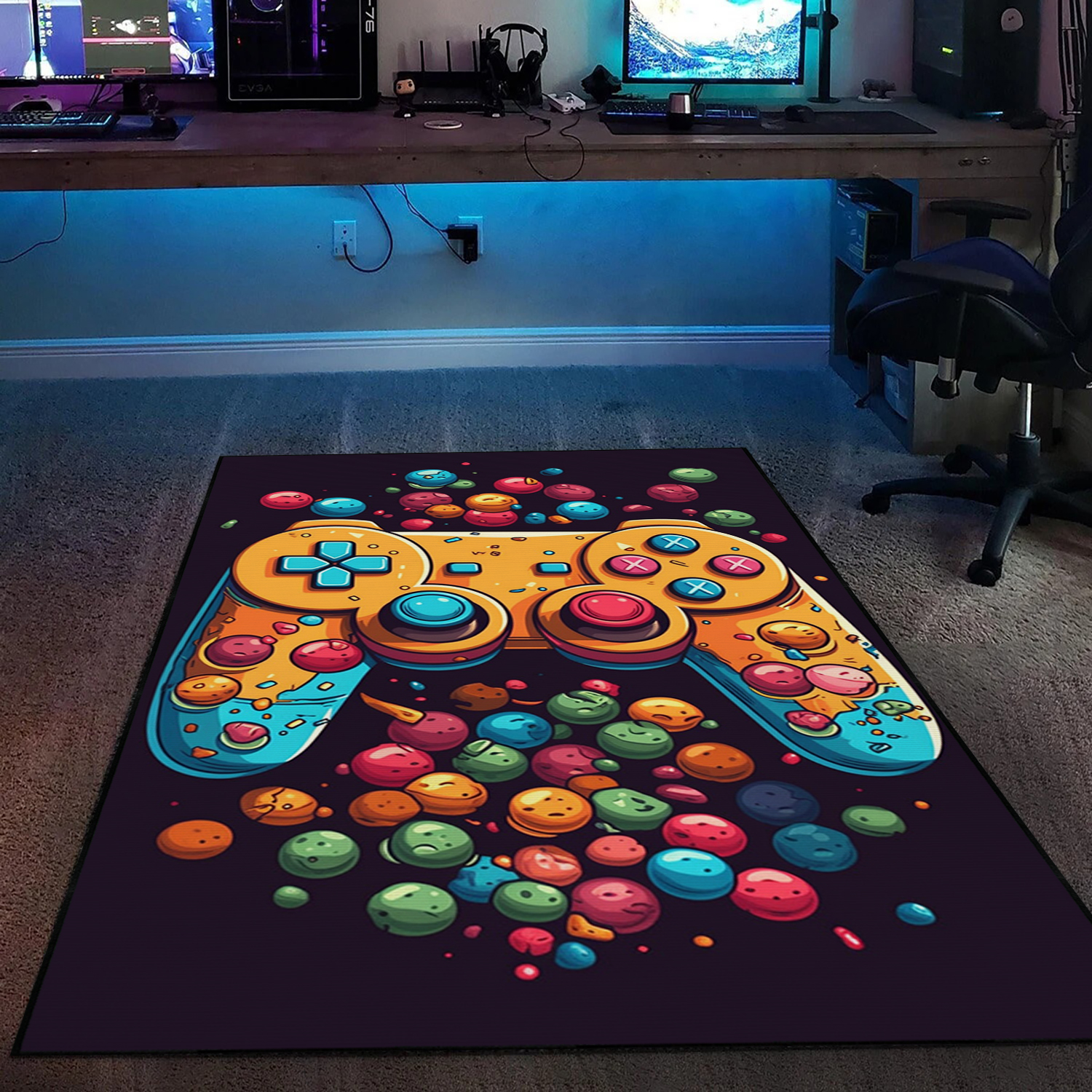 Unique Game Room with Customizable Shufflezone Game Controller Carpet ...