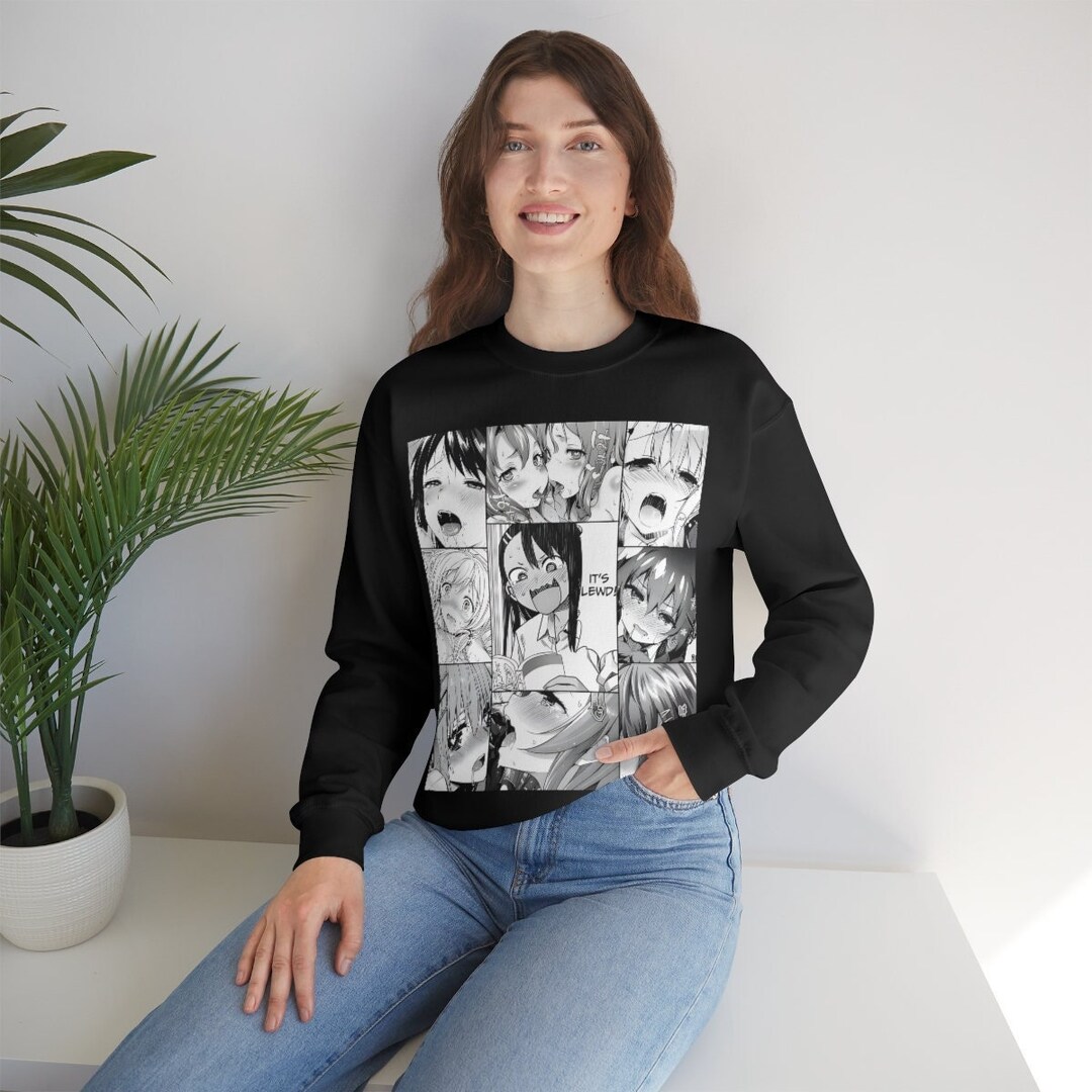Lewd Anime Girl Face Compilation Crewneck Sweatshirt - Perfect for Fans ...