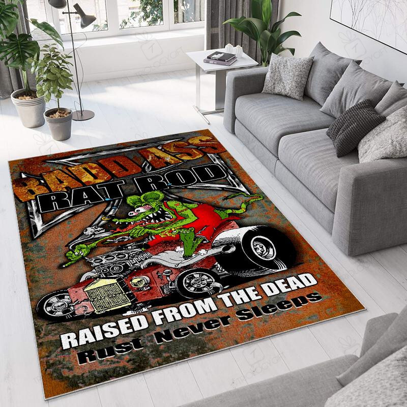 Badd Ass Rat Rod Rat Fink Rug Hot Rod Rug for Garage - Bluefink