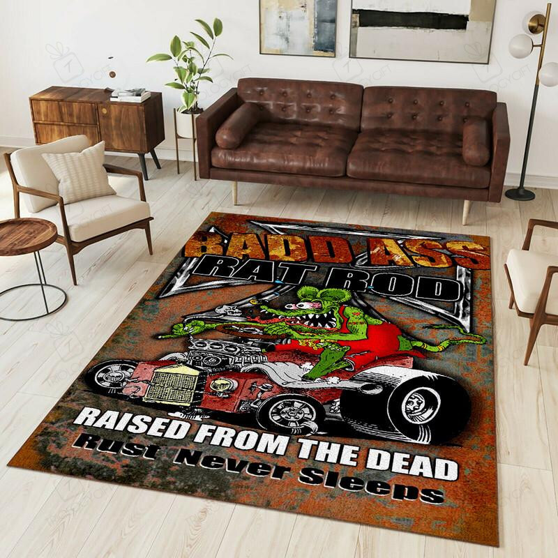 Badd Ass Rat Rod Rat Fink Rug Hot Rod Rug for Garage - Bluefink