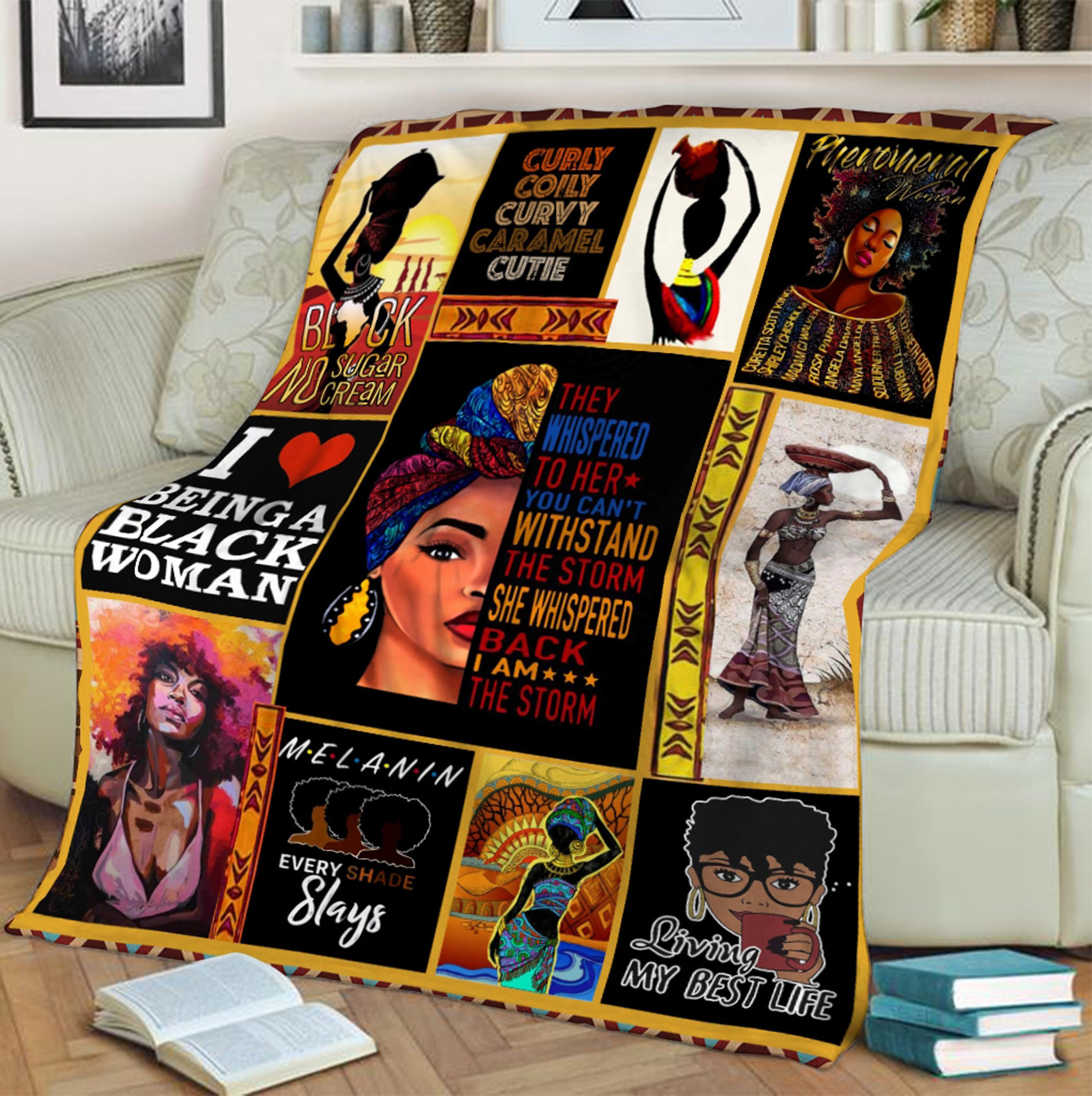 Black Women Empowerment Quilt Blanket, Celebrate African Women - Bluefink