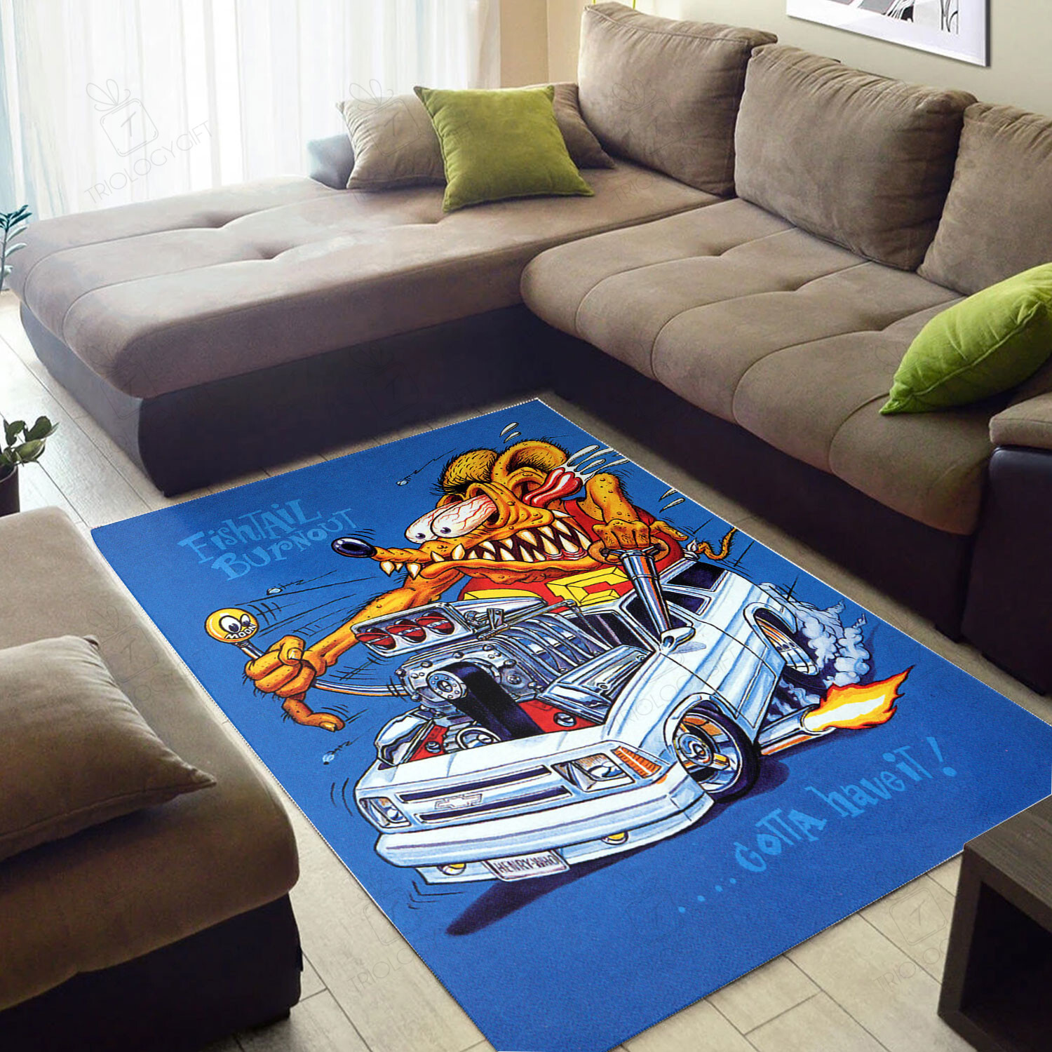 Chevy Rat Fink Gotta Have It Rat Fink Rug Hot Rod Rug for Garage - Bluefink