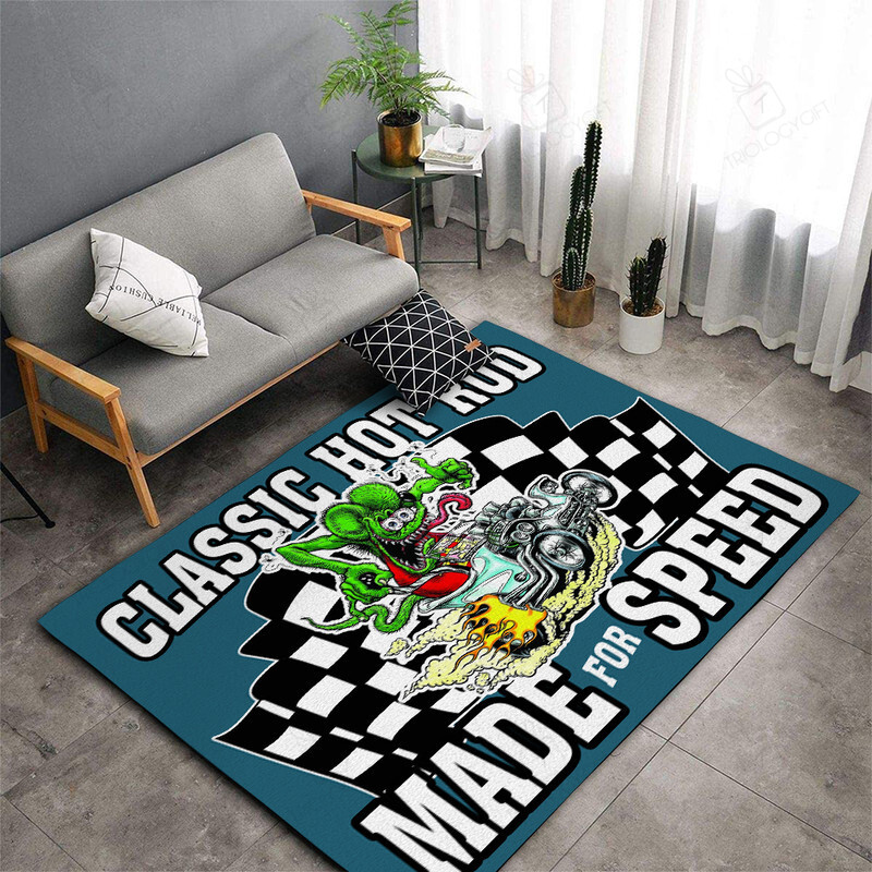 Classic Hot Rod Made for Speed Rug Hot Rod Rug for Garage - Bluefink