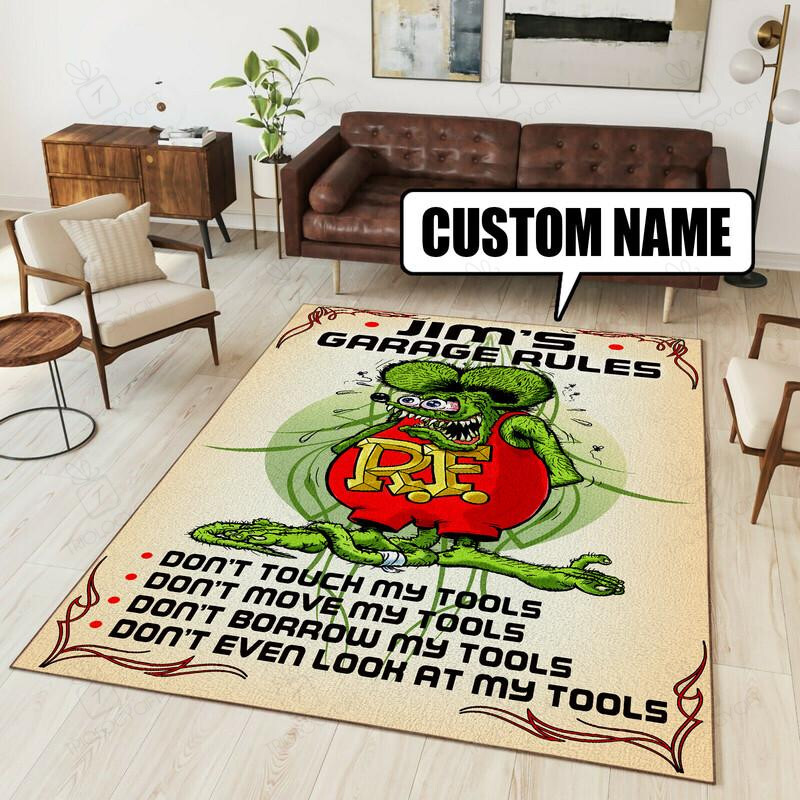 Custom Name Rat Fink Garage Rug Hot Rod Rug for Garage - Bluefink