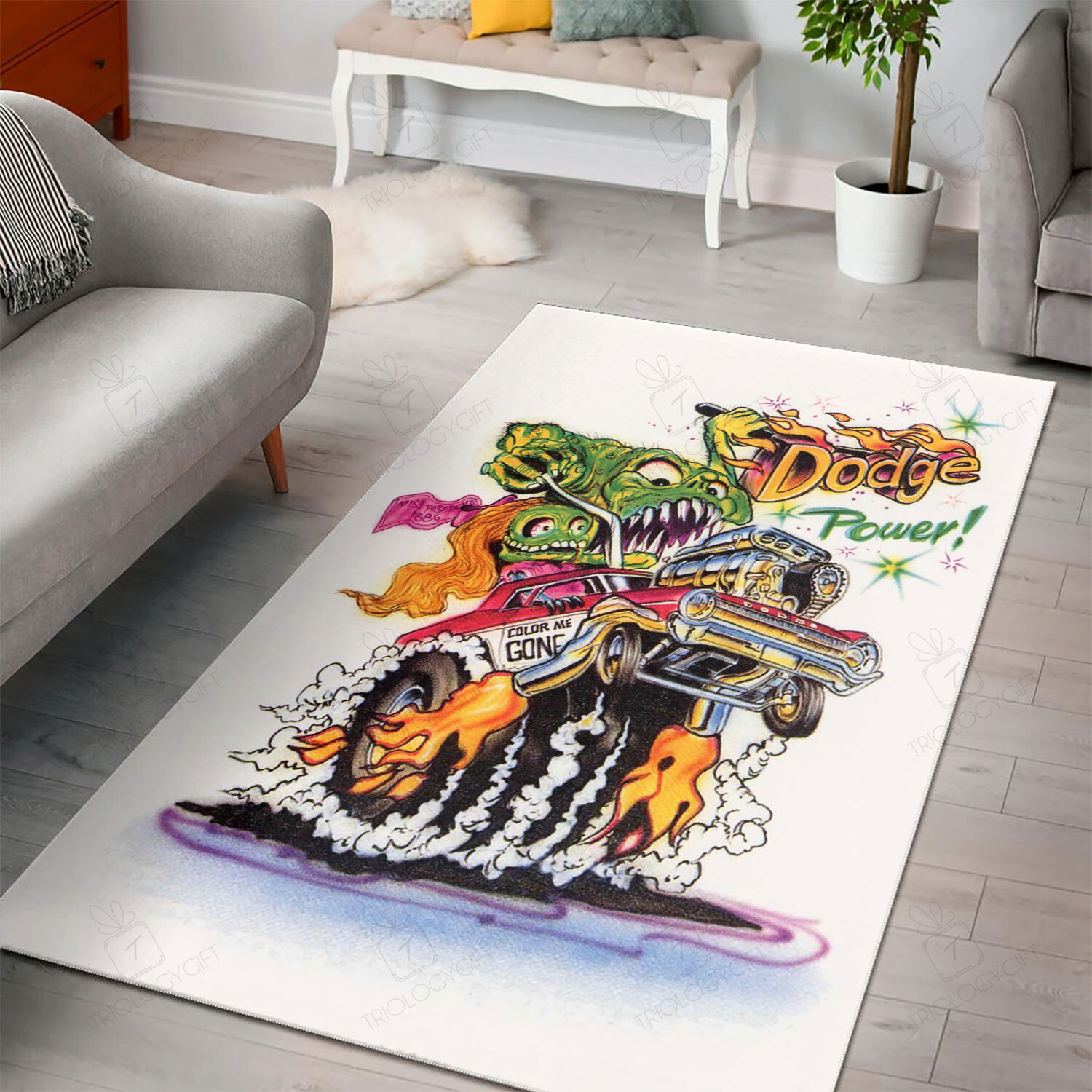Dodge Power Rat Fink Rug Hot Rod Rug for Garage - Bluefink
