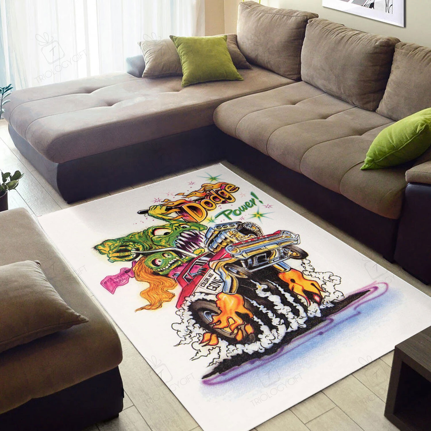 Dodge Power Rat Fink Rug Hot Rod Rug for Garage - Bluefink