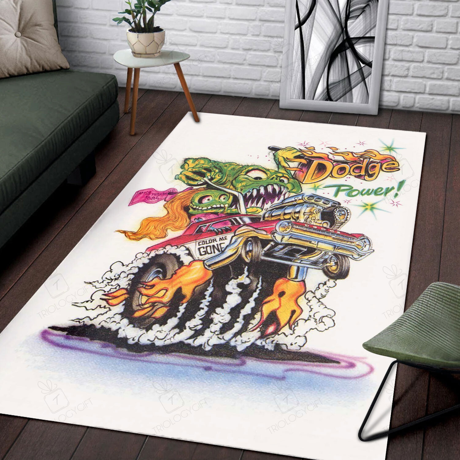 Dodge Power Rat Fink Rug Hot Rod Rug for Garage - Bluefink