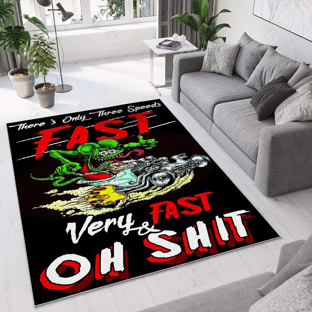 Hot Rod Fast Very Fast Rat Fink Rug Hot Rod Rug for Garage - Bluefink