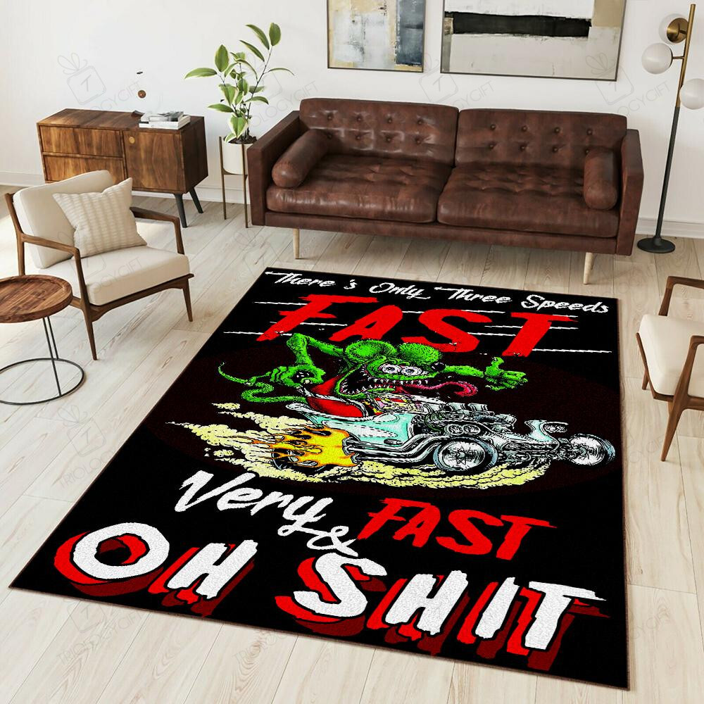 Hot Rod Fast Very Fast Rat Fink Rug Hot Rod Rug for Garage - Bluefink