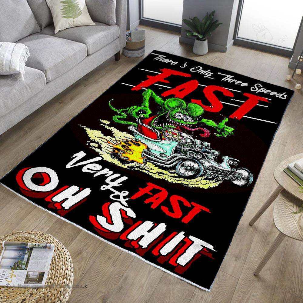 Hot Rod Fast Very Fast Rat Fink Rug Hot Rod Rug for Garage - Bluefink