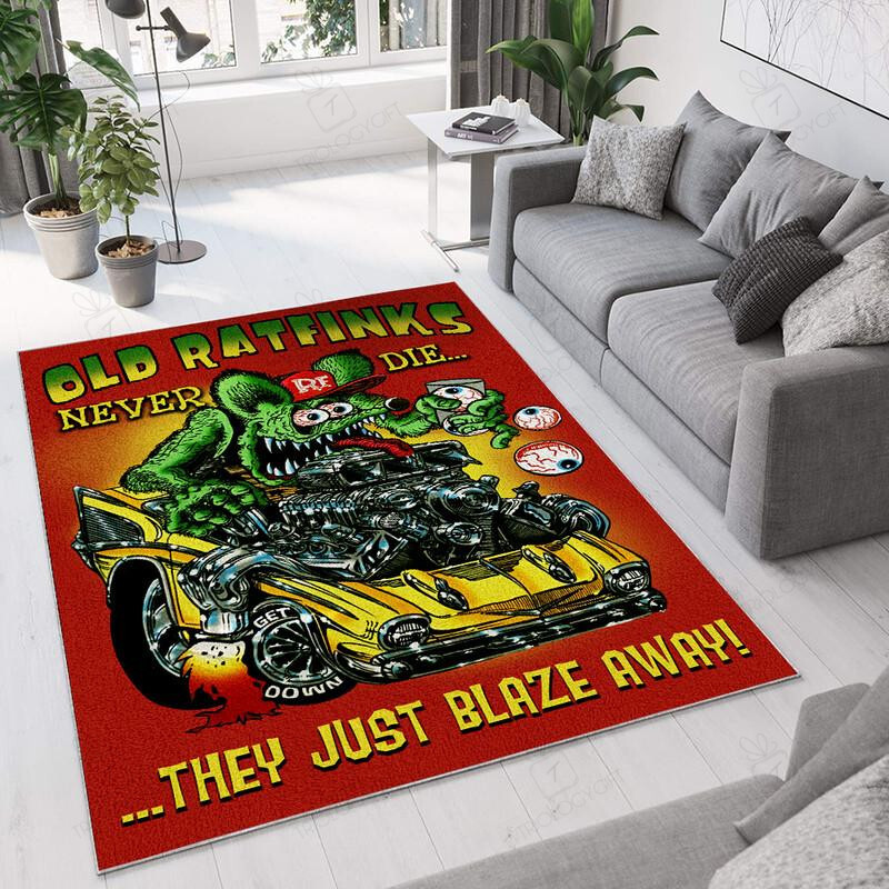 Hot Rod Old Ratfinks Never Die They Just Blaze Away Rug Hot Rod Rug for ...