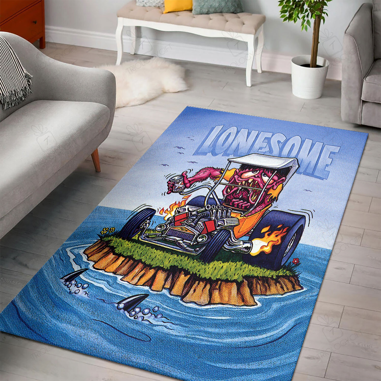 Lonesome Rat Fink Rug Hot Rod Rug for Garage - Bluefink