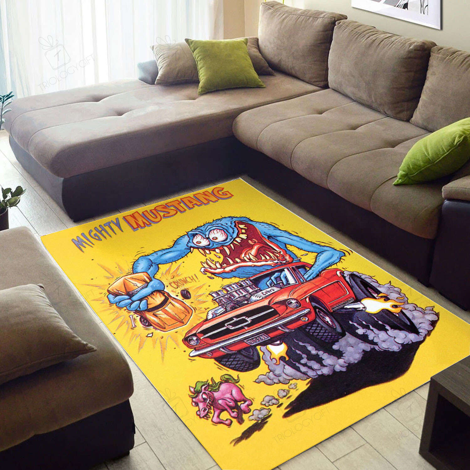 Mighty Mustang Rat Fink Rug Hot Rod Rug for Garage - Bluefink