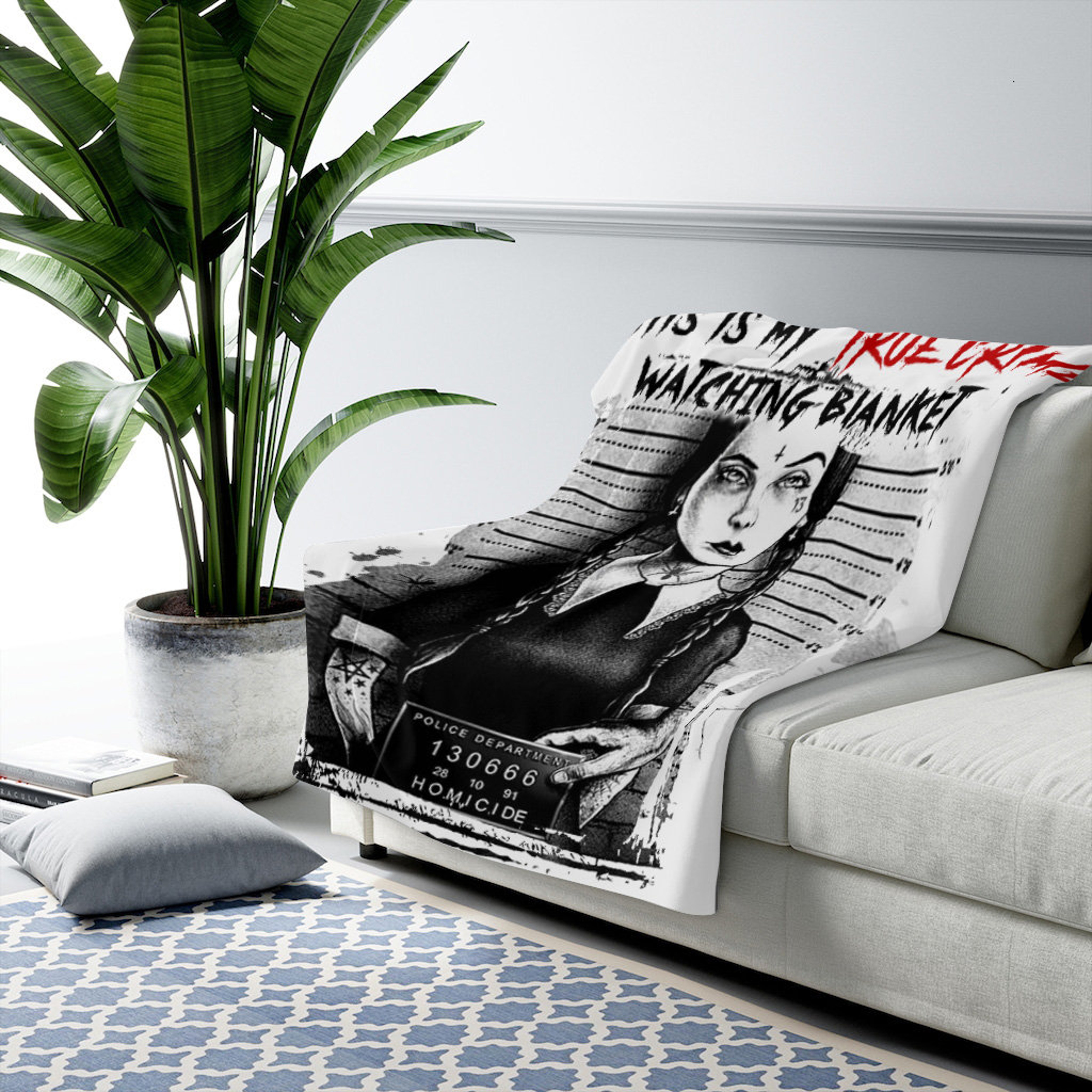 Mugshot Wednesday Addams Blanket - True Crime Watching - Horror ...