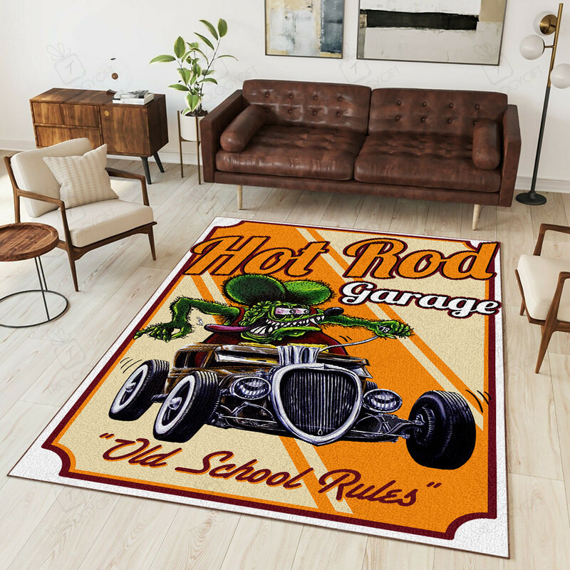 Old School Rules Hot Rod Garage Rug Hot Rod Rug for Garage - Bluefink