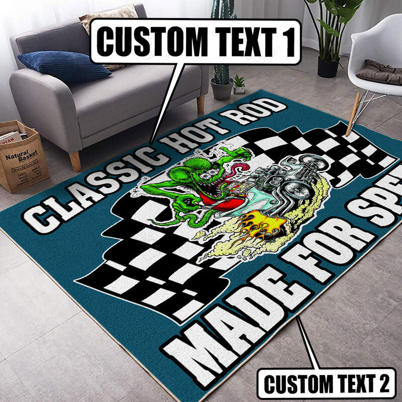Personalized Hot Rod Rat Fink Rug Hot Rod Rug for Garage - Bluefink