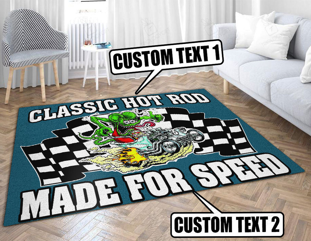 Personalized Hot Rod Rat Fink Rug Hot Rod Rug for Garage - Bluefink
