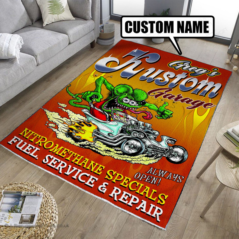 Personalized Kustom Rat Fink Hot Rod Garage Rug Hot Rod Rug for Garage ...