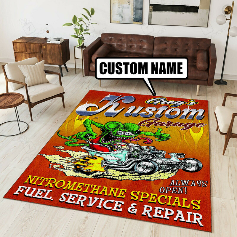 Personalized Kustom Rat Fink Hot Rod Garage Rug Hot Rod Rug for Garage ...