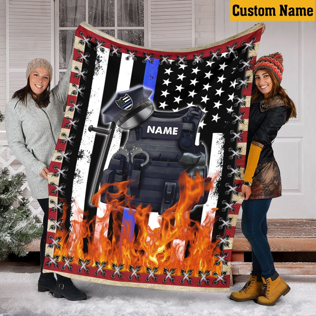 Personalized Police Officer Gift for Men or Women, Thin Blue Line Flag ...