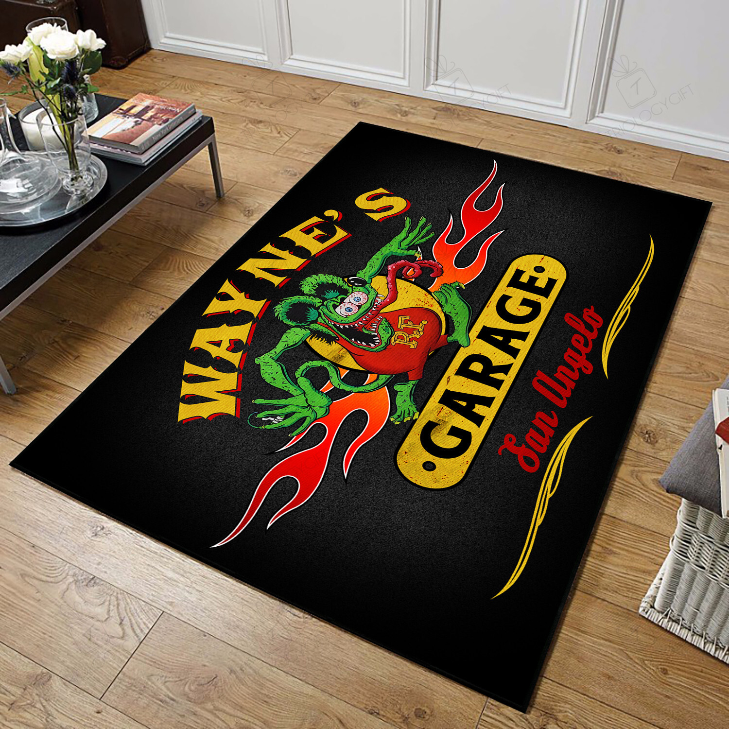 Personalized Rat Fink Fire Hot Rod Speed Shop Area Rug Hot Rod Rug for ...