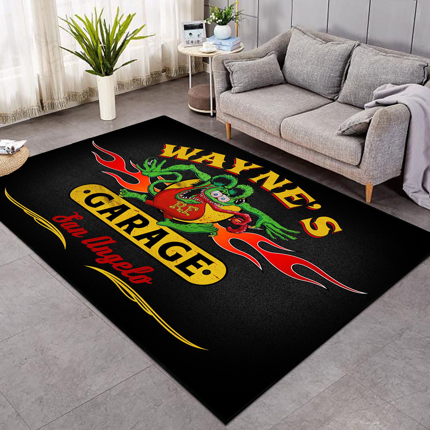 Personalized Rat Fink Fire Hot Rod Speed Shop Area Rug Hot Rod Rug for ...