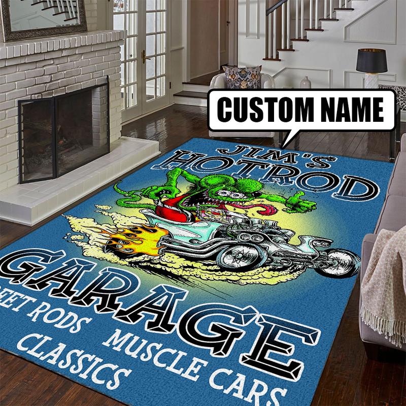 Personalized Rat Fink Hot Rod Garage Area Rug - Make It Your Own ...