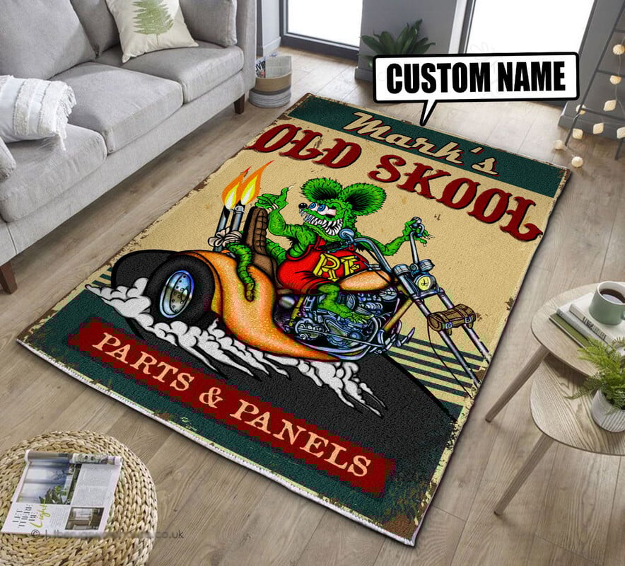 Personalized Rat Fink Hot Rod Parts and Panels Area Rug - Perfect for ...