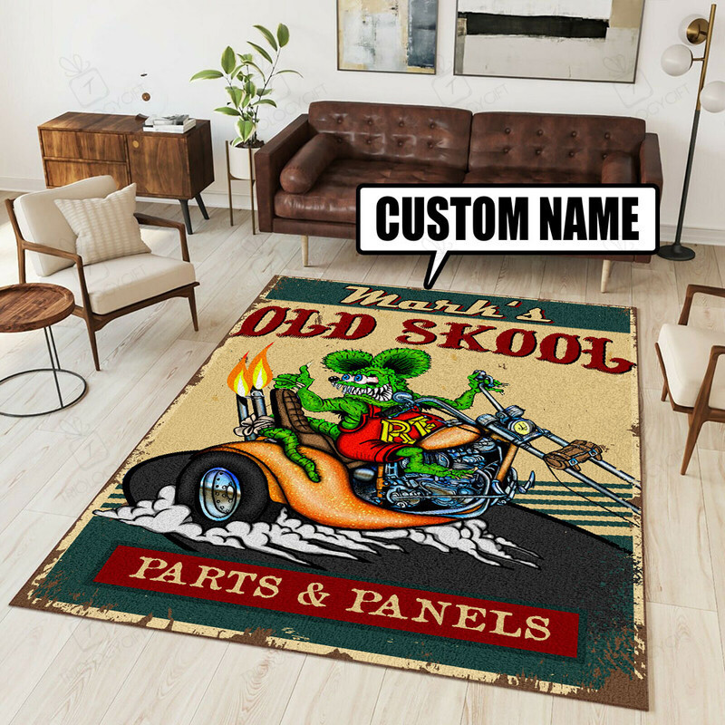 Personalized Rat Fink Hot Rod Parts and Panels Area Rug - Perfect for ...