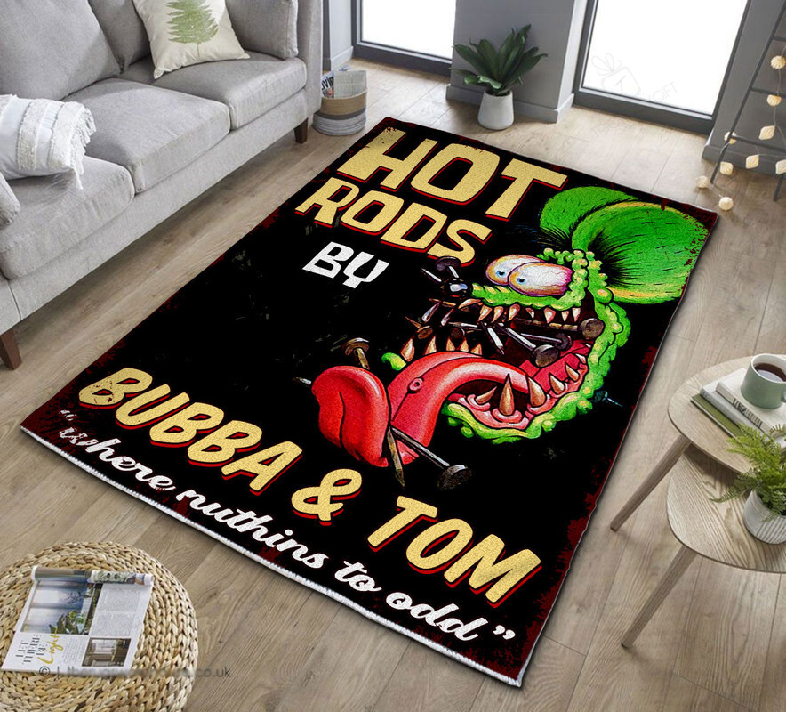 Personalized Rat Fink Rug Hot Rod Rug for Garage - Bluefink