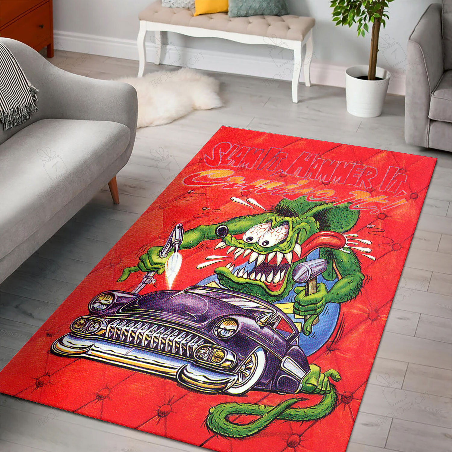 Personalized Slam It Hammer It Cruise It Hot Rod Area Rug - Bluefink