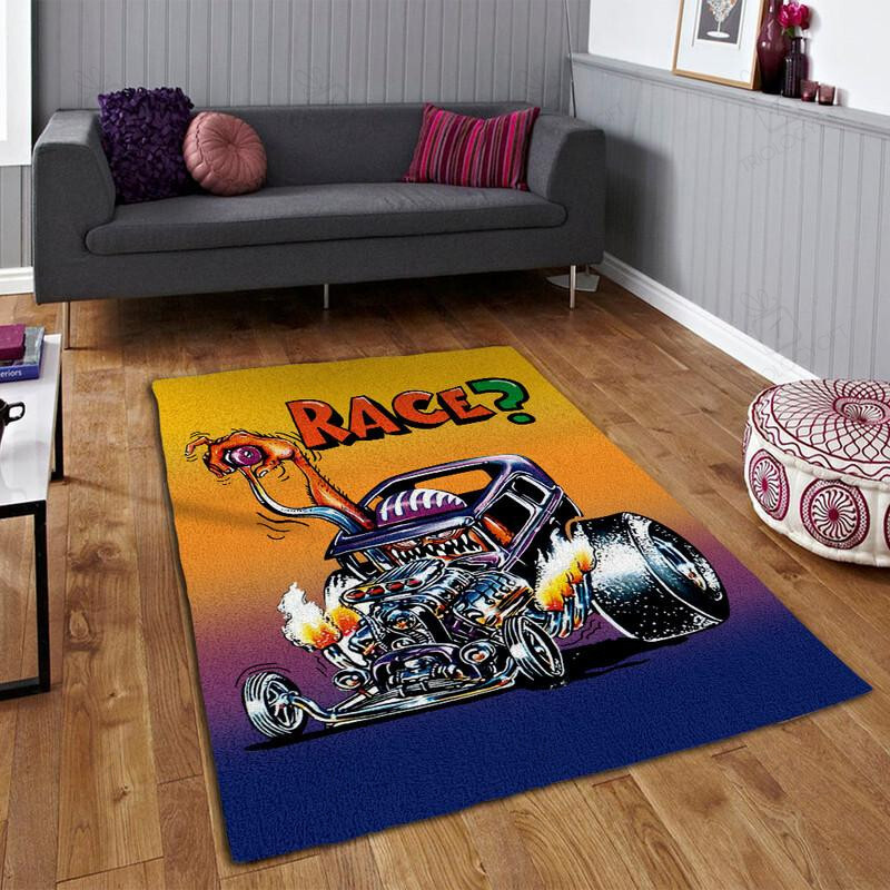 Race Rat Fink Rug Hot Rod Rug for Garage - Bluefink
