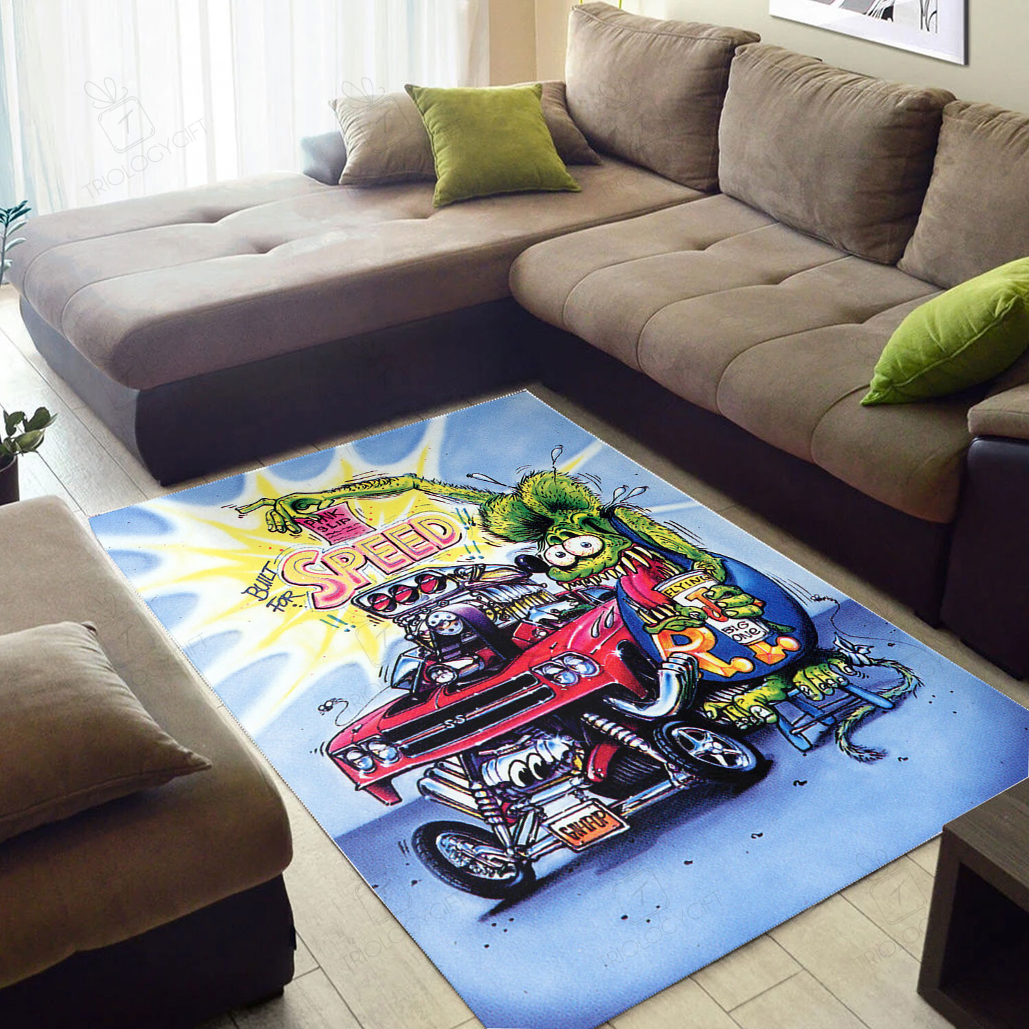 Rat Fink Built for Speed Rug Hot Rod Rug for Garage - Bluefink