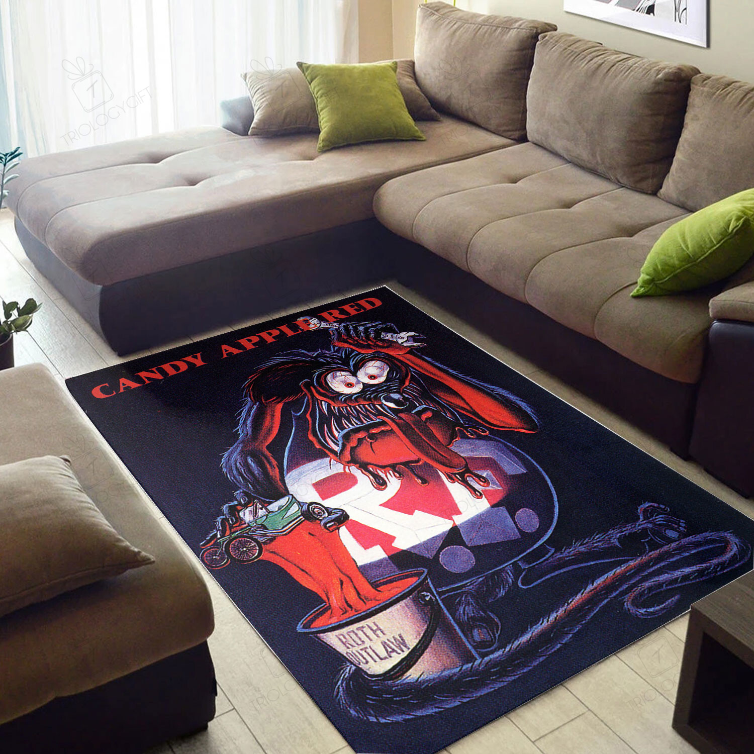 Rat Fink Candy Apple Red Rug Hot Rod Rug for Garage - Bluefink