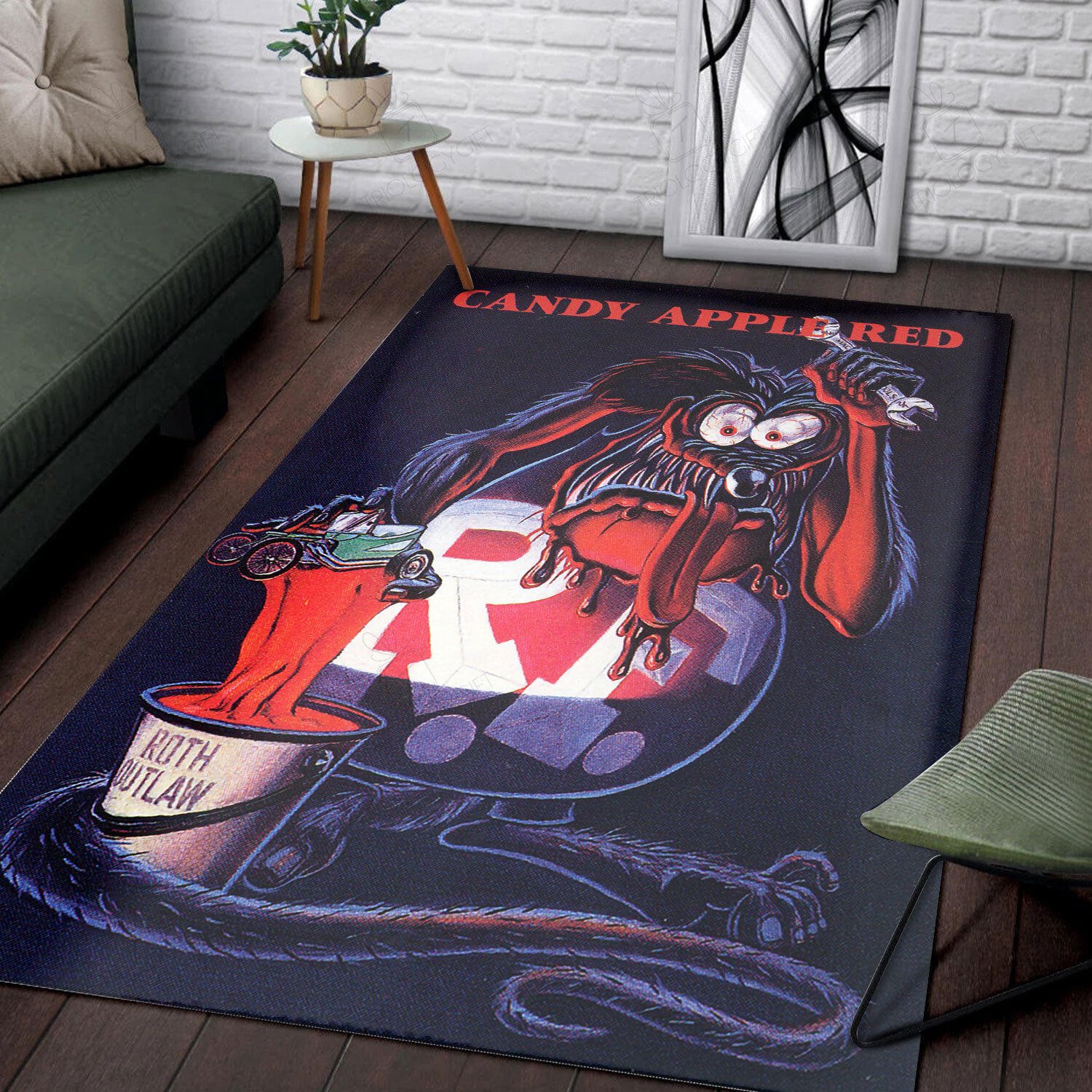 Rat Fink Candy Apple Red Rug Hot Rod Rug for Garage - Bluefink