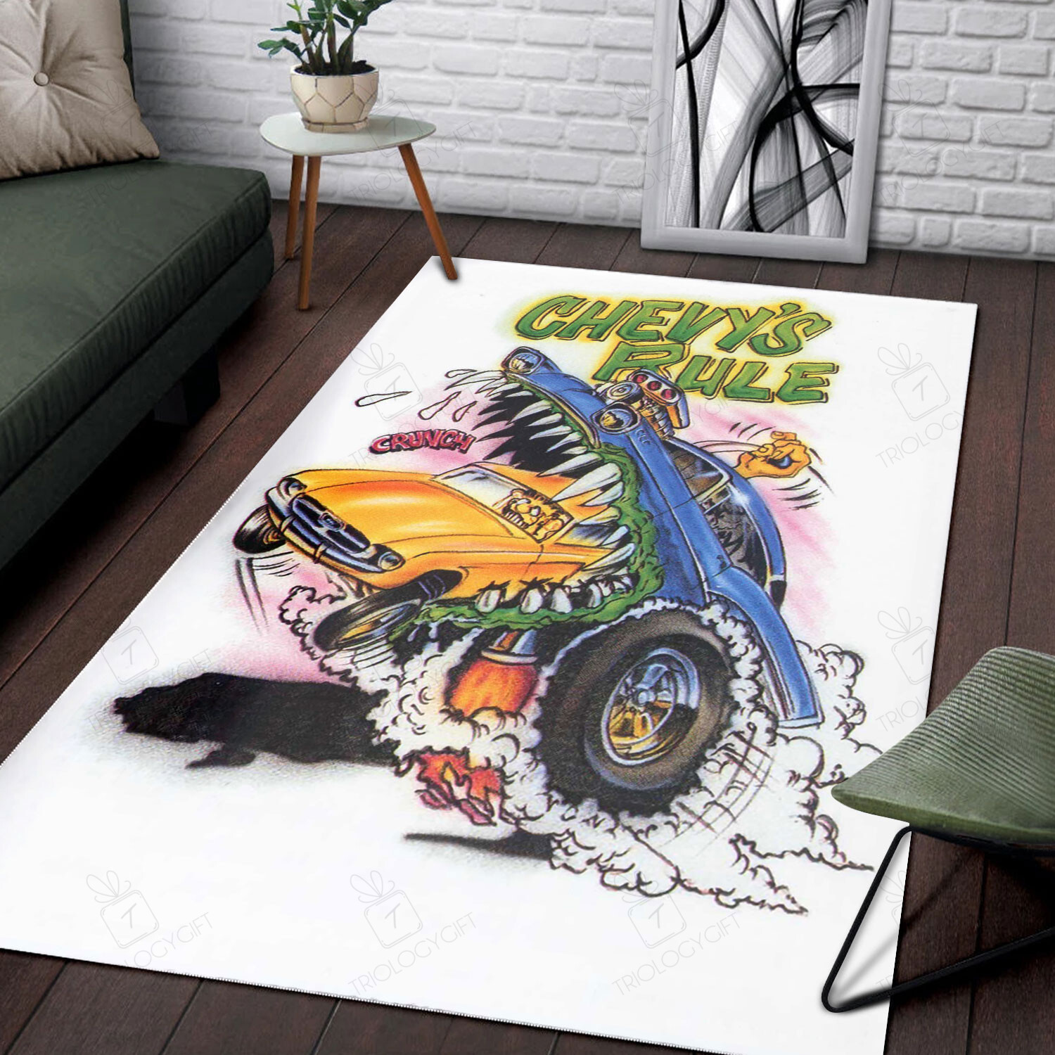 Rat Fink Chevys Rule Rug Hot Rod Rug for Garage - Bluefink