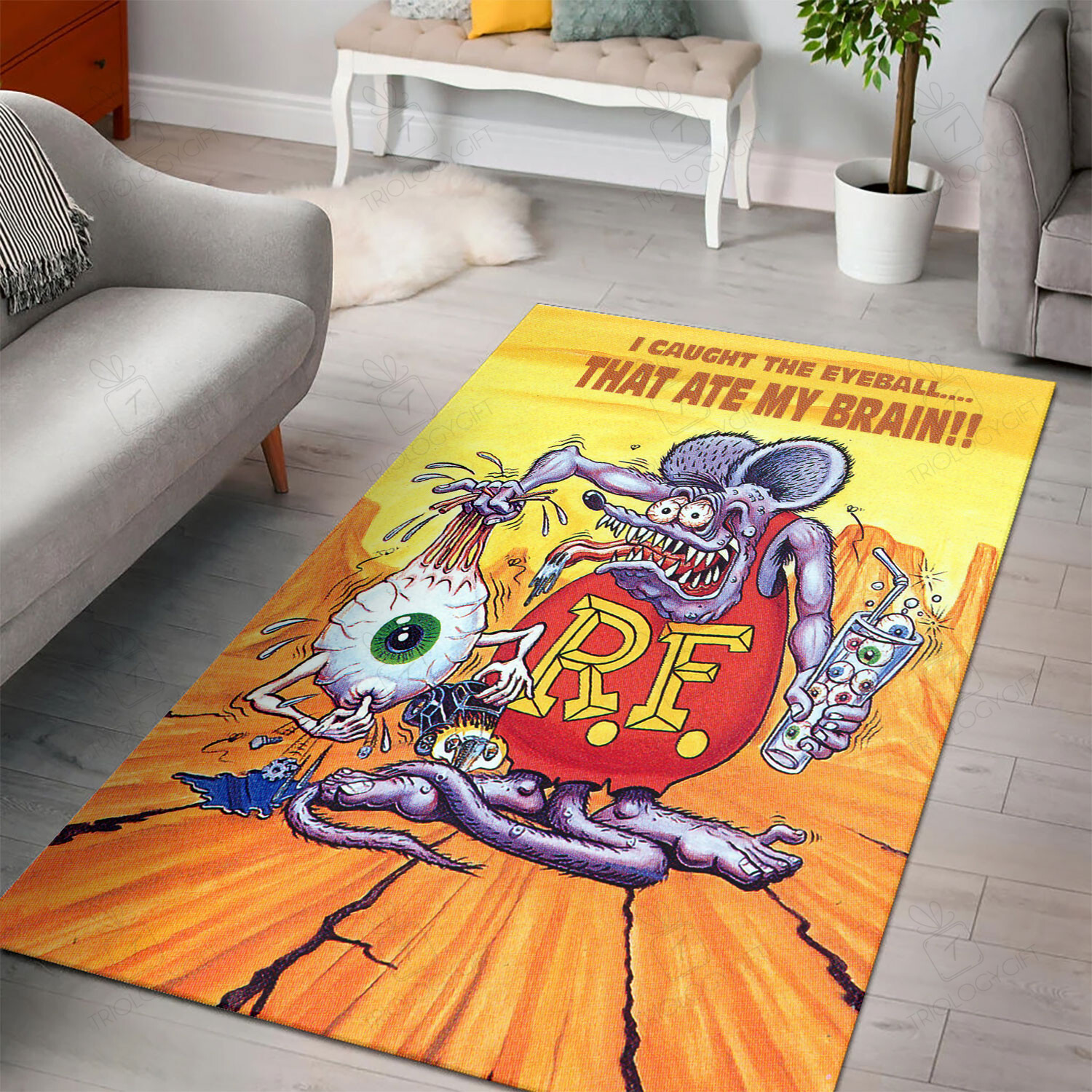 Rat Fink Eyeball Brain Hot Rod Rug for Garage - Bluefink
