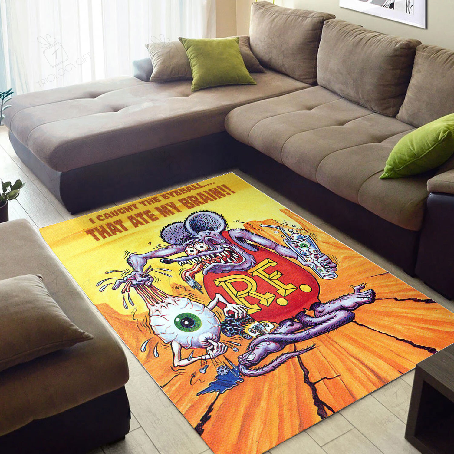Rat Fink Eyeball Brain Hot Rod Rug for Garage - Bluefink