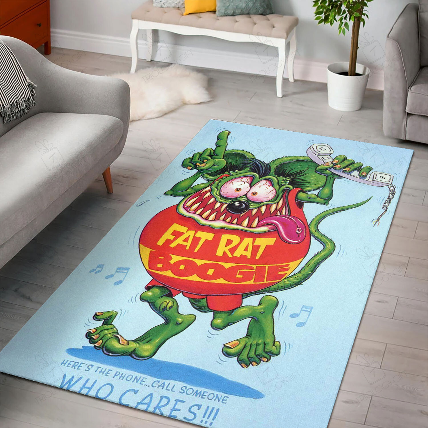 Rat Fink Fat Rat Boogie Rat Fink Rug Hot Rod Rug for Garage - Bluefink