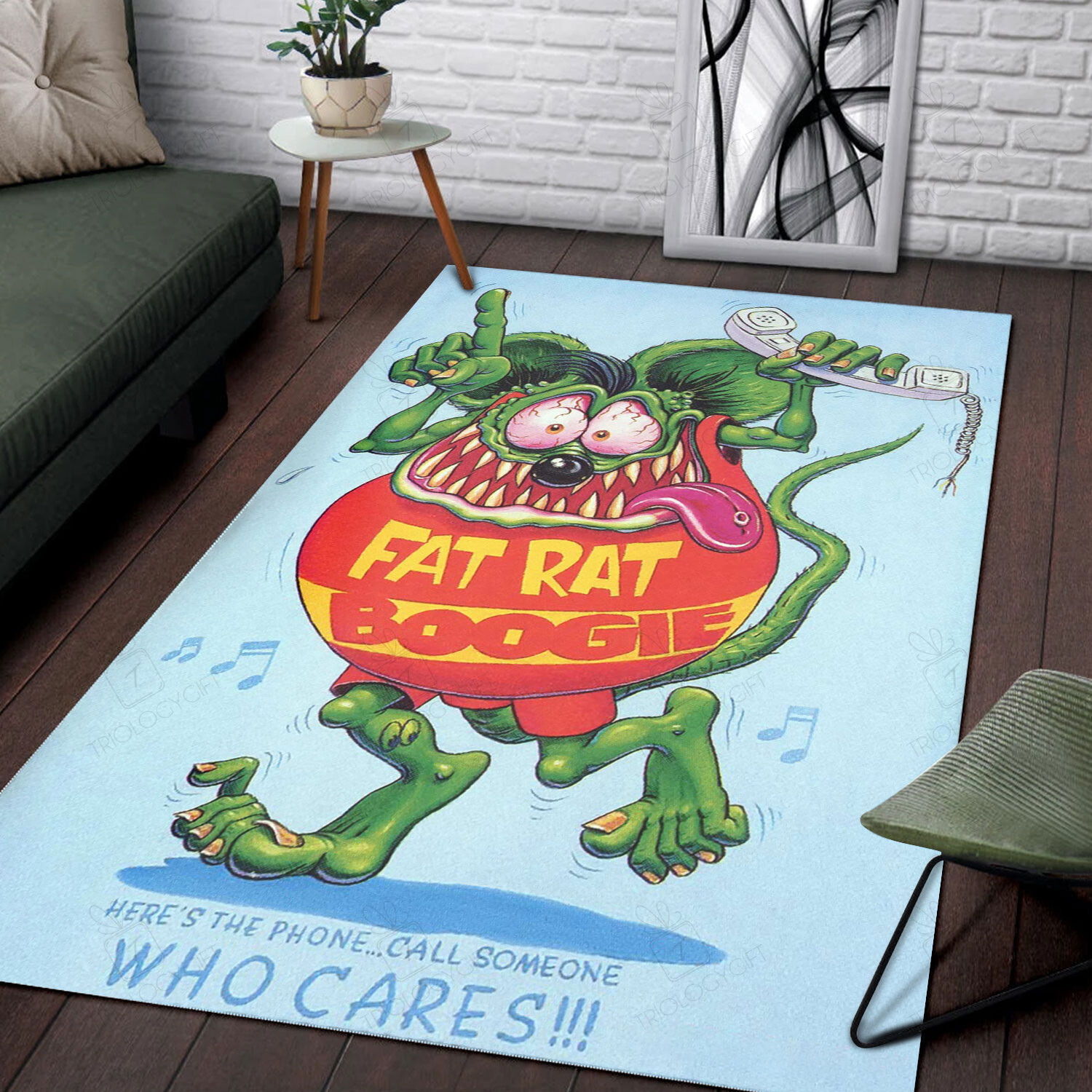 Rat Fink Fat Rat Boogie Rat Fink Rug Hot Rod Rug for Garage - Bluefink
