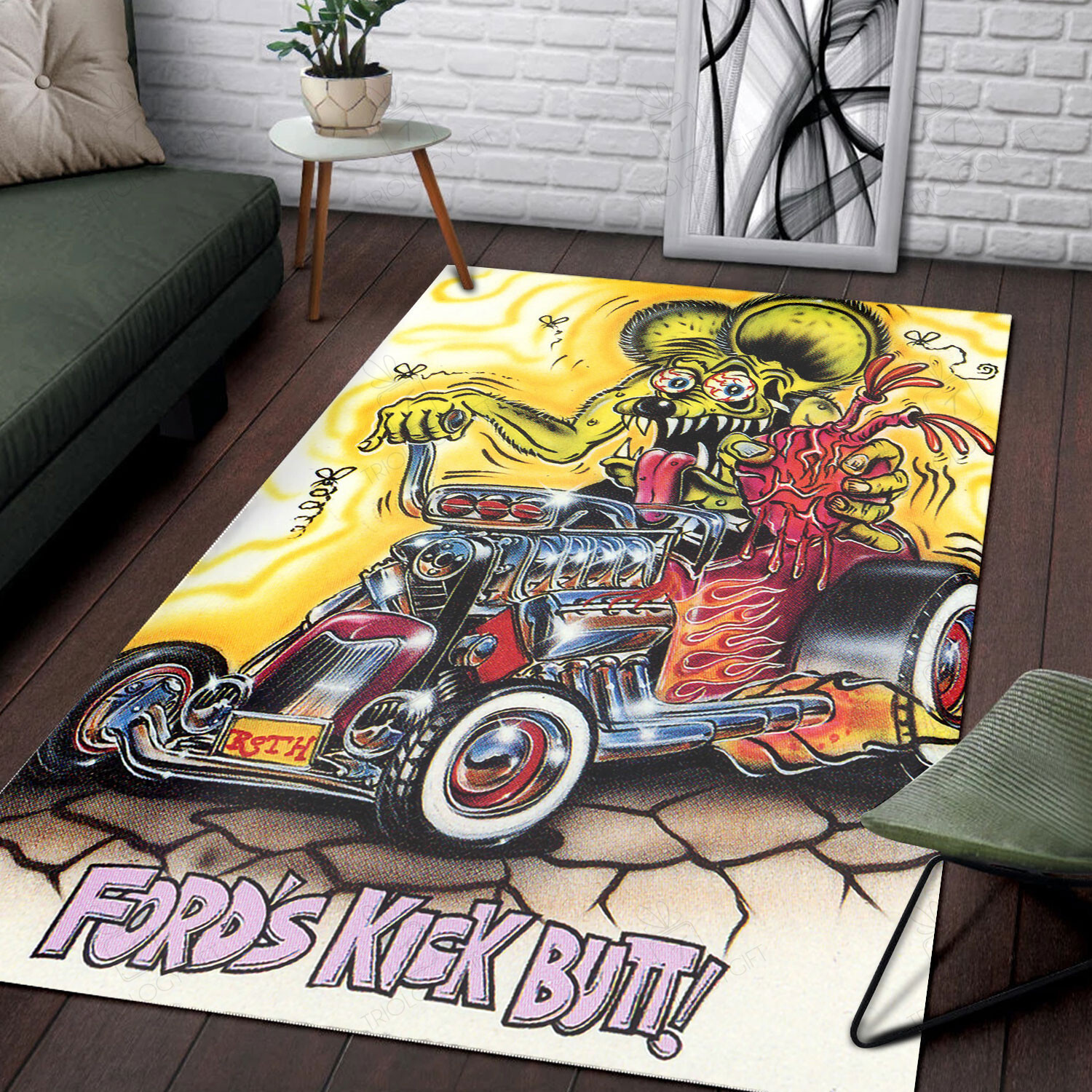 Rat Fink Fords Kick Butt Rat Fink Rug Hot Rod Rug for Garage - Bluefink