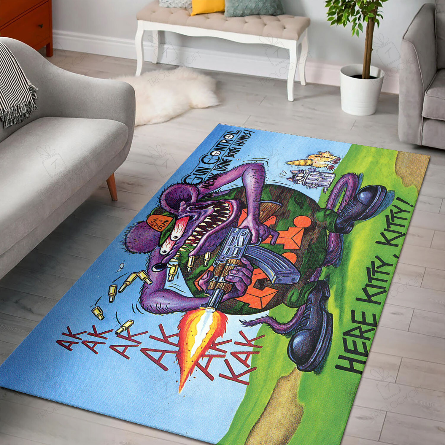 Rat Fink Gun Control Rug Hot Rod Rug for Garage - Bluefink