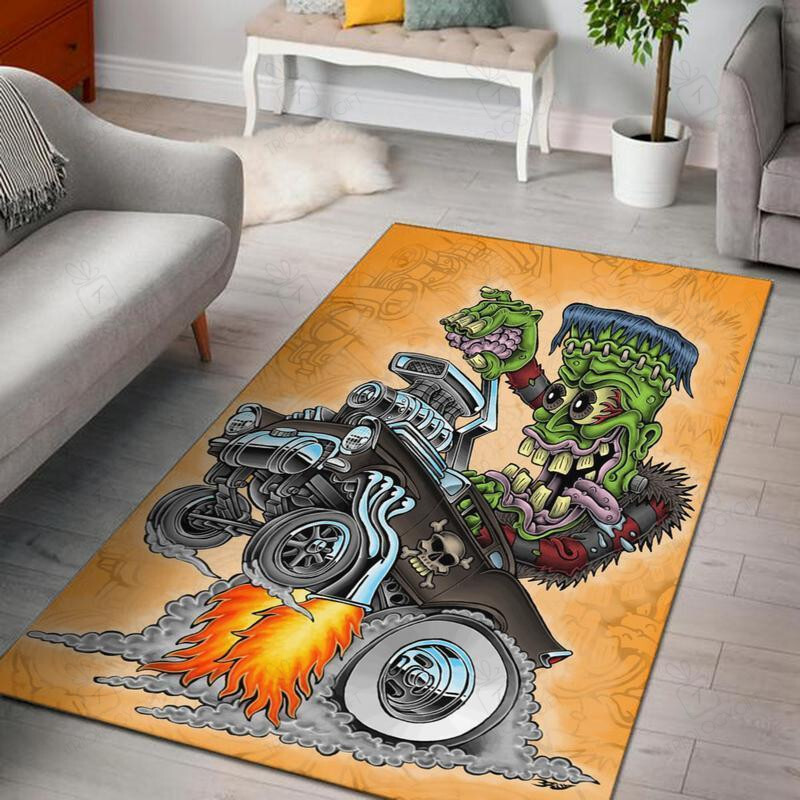 Rat Fink Hot Rod Muscle Car Rug Hot Rod Rug for Garage - Bluefink