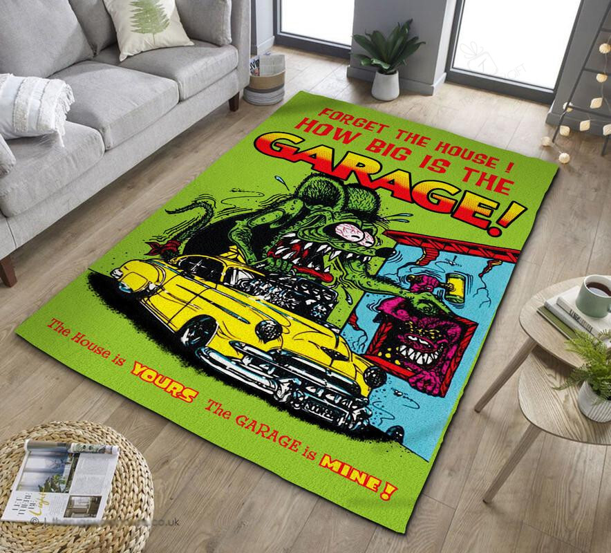 Rat Fink How Big Is The Garage Rug Hot Rod Rug for Garage - Bluefink