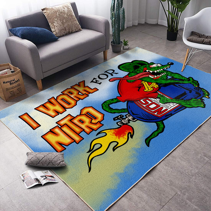 Rat Fink I Work for Nitro Rug Hot Rod Rug for Garage - Bluefink